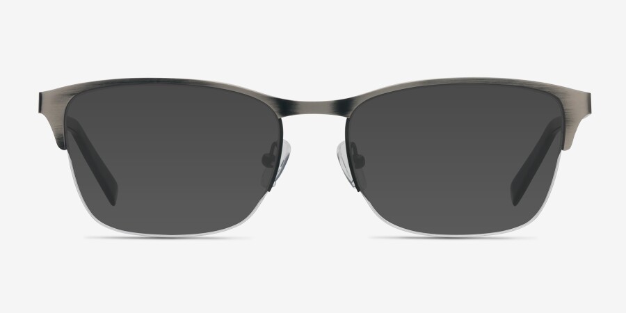 Time Rectangle Matte Silver Semi Rimless Eyeglasses | Eyebuydirect